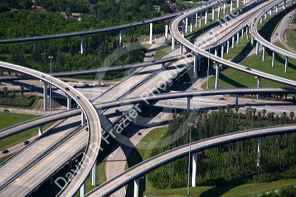 Aerial view of the freeway interchange of Interstate 45 and the State ...