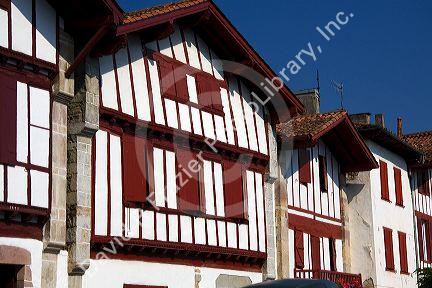 Basque architecture in the village of Ainhoa, Pyrenees-Atlantiques ...