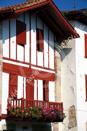 Basque architecture in the village of Ainhoa, Pyrenees-Atlantiques ...