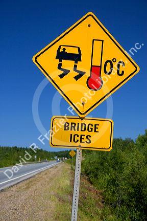 Road sign warning of bridge ice in Nova Scotia, Canada. | David R ...
